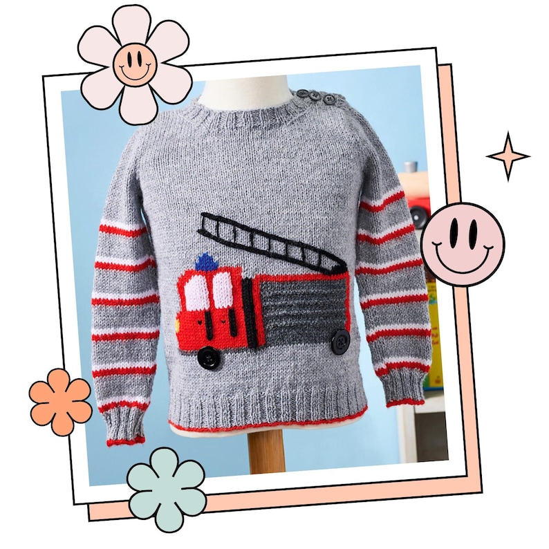 Call the Brigade, Fire Engine Kids Jumper Knitting Pattern - DOWNLOAD ...