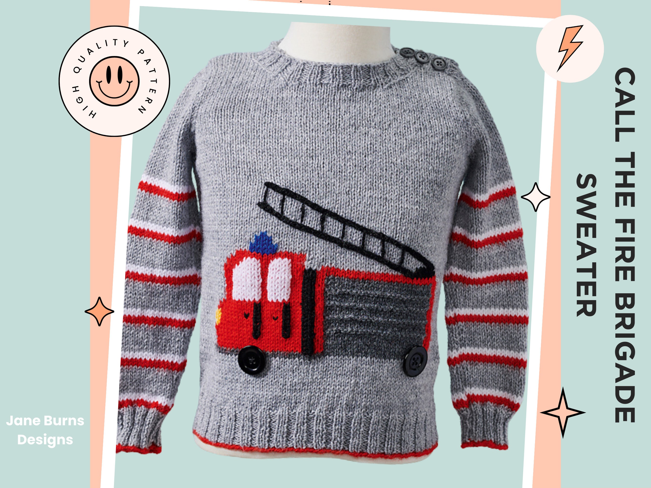 Call the Brigade, Fire Engine Kids Jumper Knitting Pattern - DOWNLOAD ...