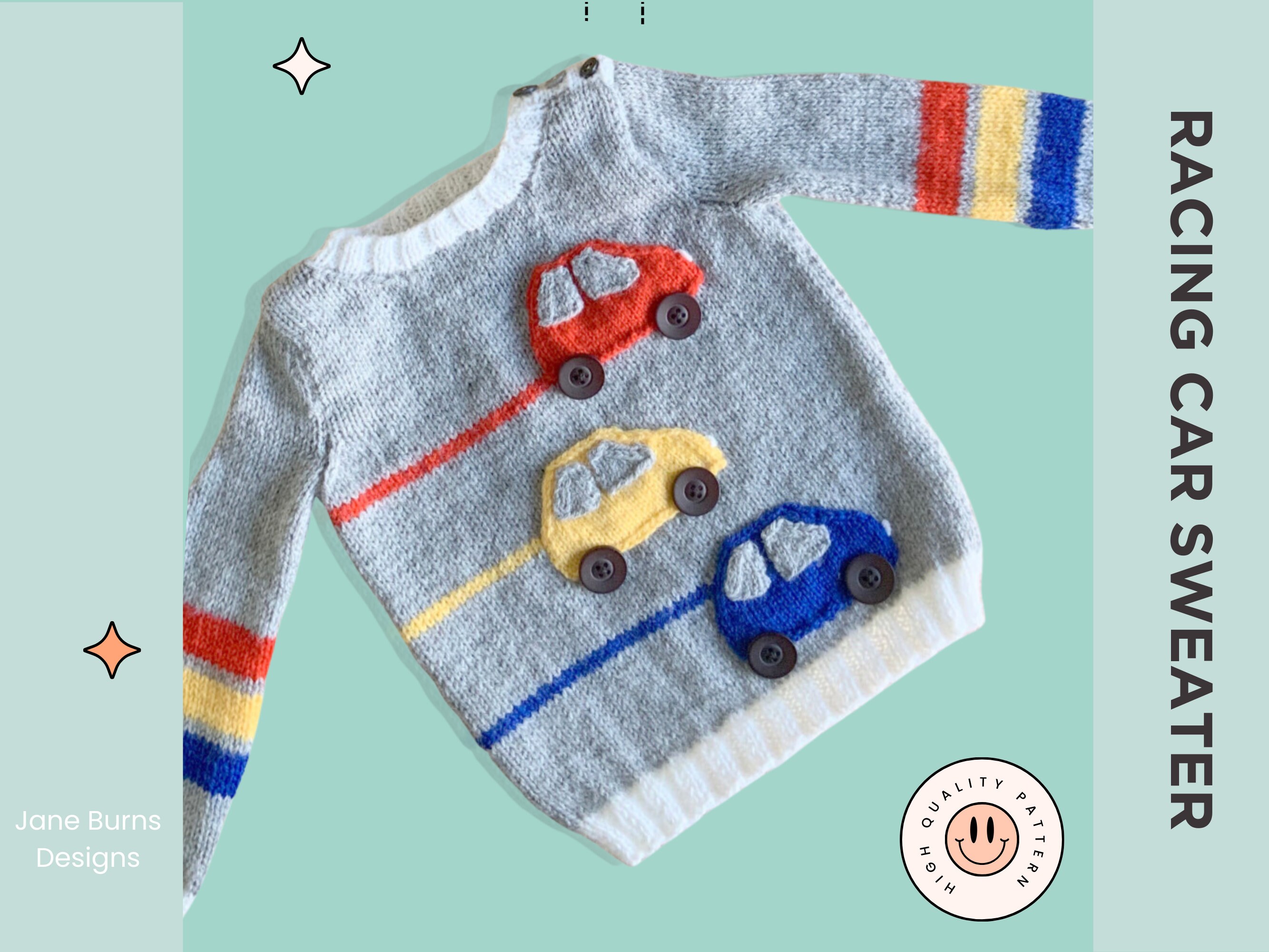 Kids Racing Car Jumper, Racing Stripes Sweater Knitting Pattern (PDF ...