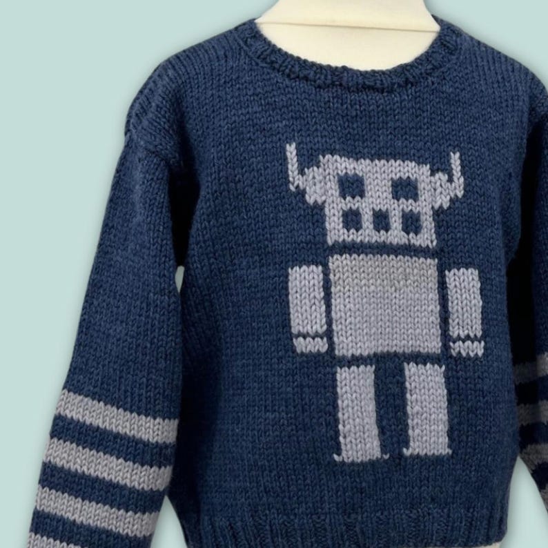 The Robot, Simple Intarsia Jumper Knitting Pattern for Boys and Girls ...