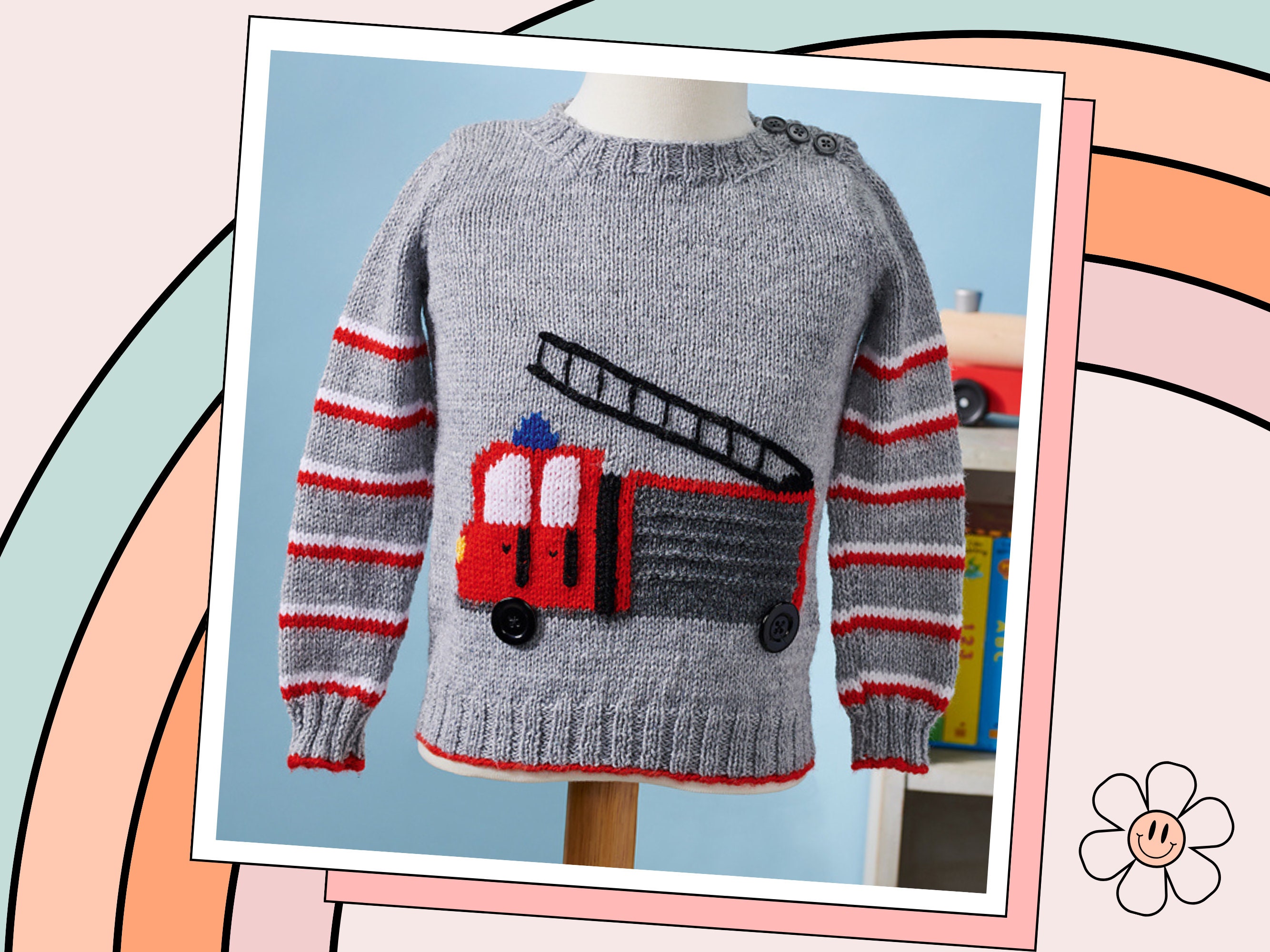Call the Brigade, Fire Engine Kids Jumper Knitting Pattern - DOWNLOAD ...