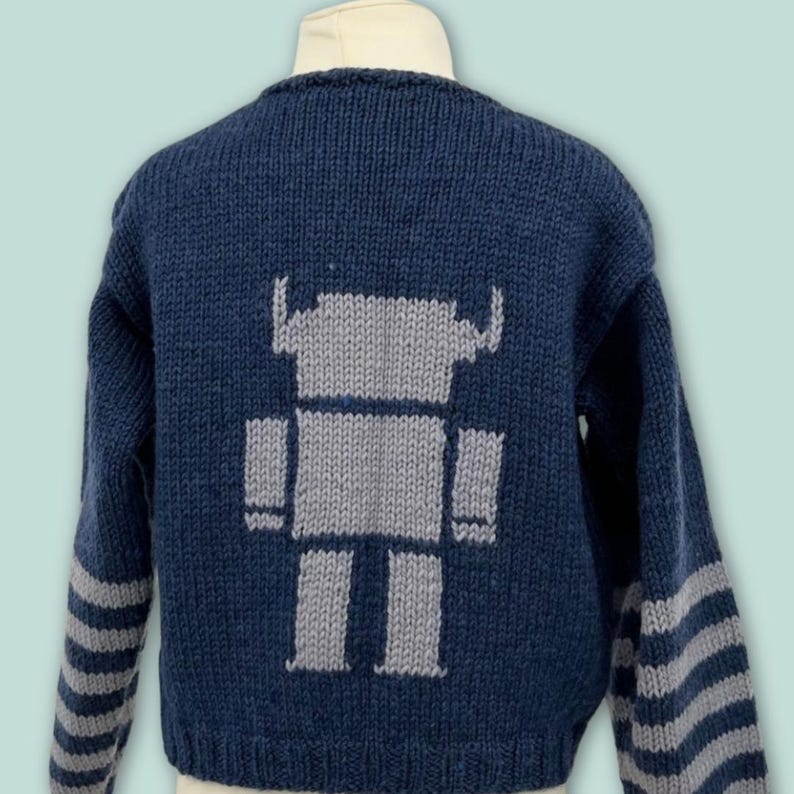 The Robot, Simple Intarsia Jumper Knitting Pattern for Boys and Girls ...