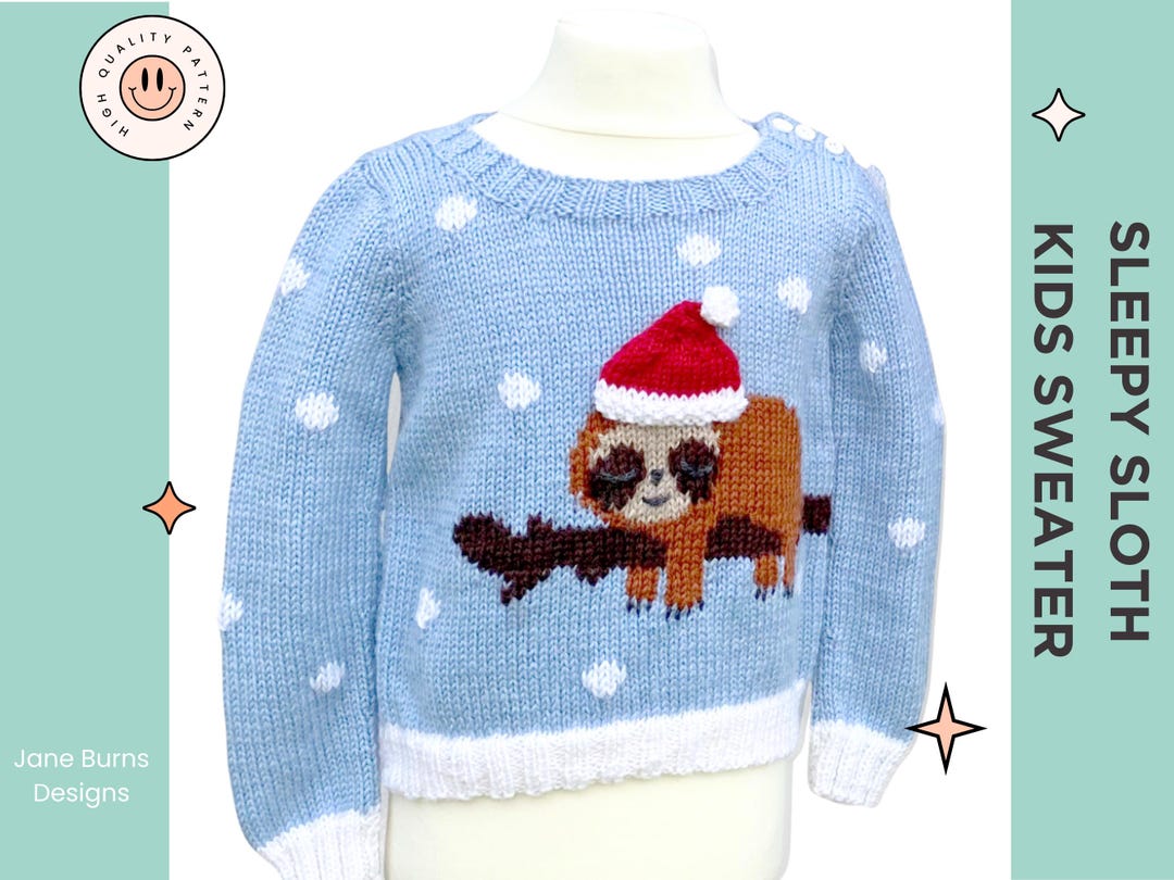 Sleepy Sloth, Intarsia Kids Christmas Jumper, Sweater Knitting Pattern ...