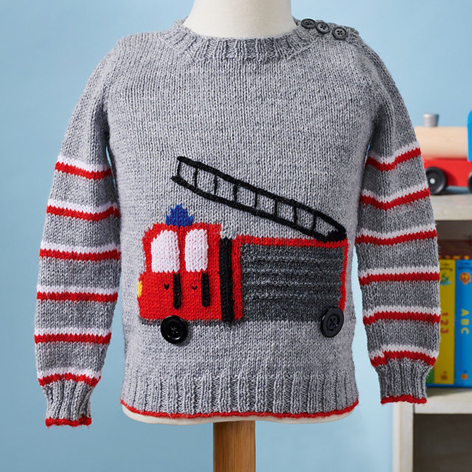 Call the Brigade, Fire Engine Kids Jumper Knitting Pattern - DOWNLOAD ...