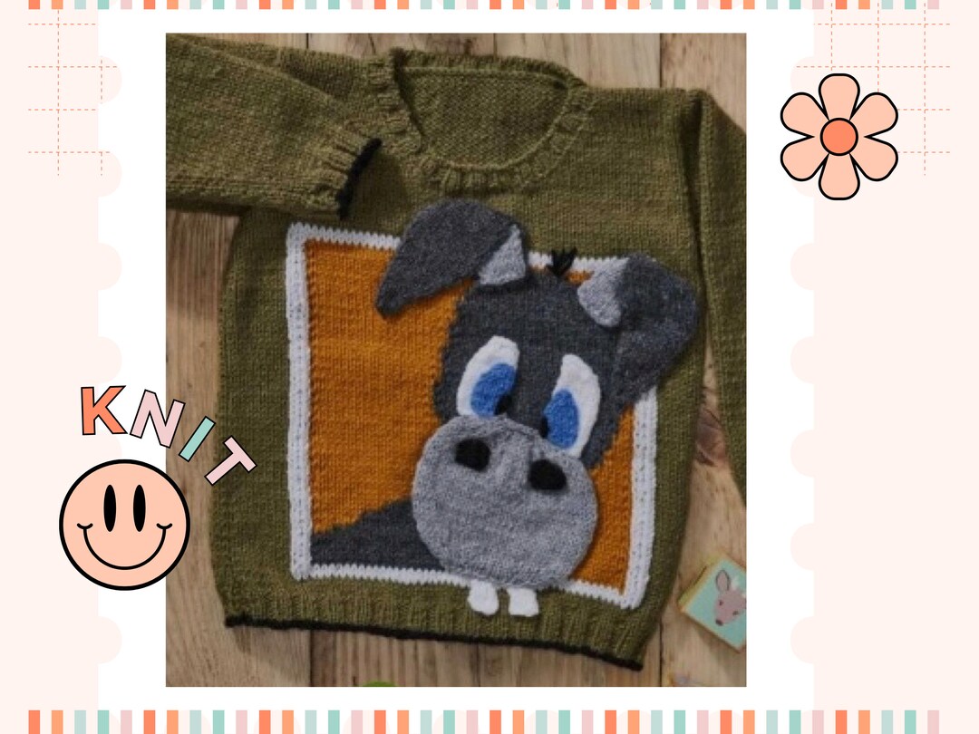 Child Donkey Jumper, Knitting Pattern for Kids Sweater With Framed ...