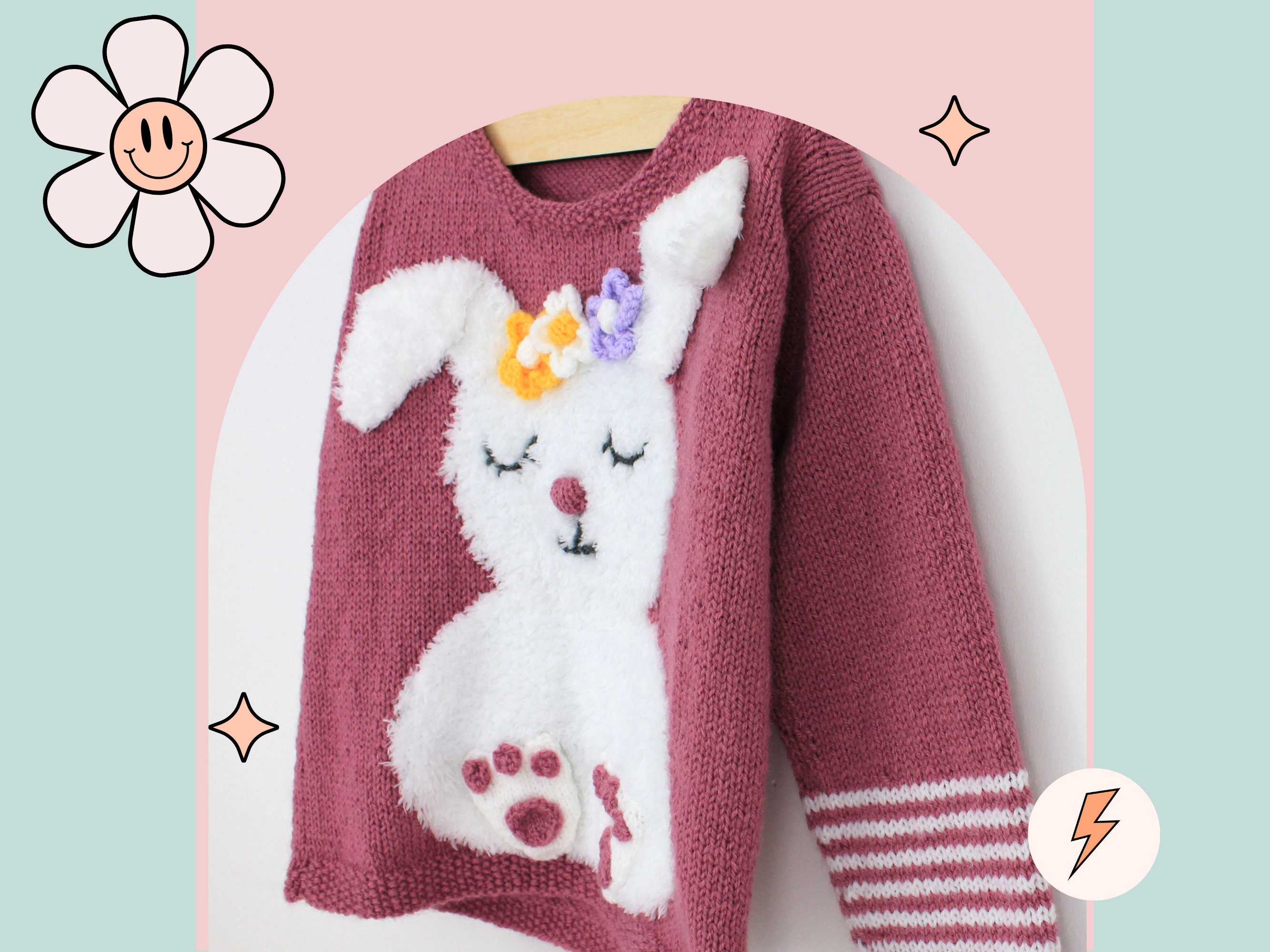 Kids Bunny Toes Sweater Knitting Pattern, Childs Easter Jumper Knitting ...