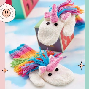 Knitted Rainbow Unicorn Mittens Pattern, Children's Mittens (digital ...
