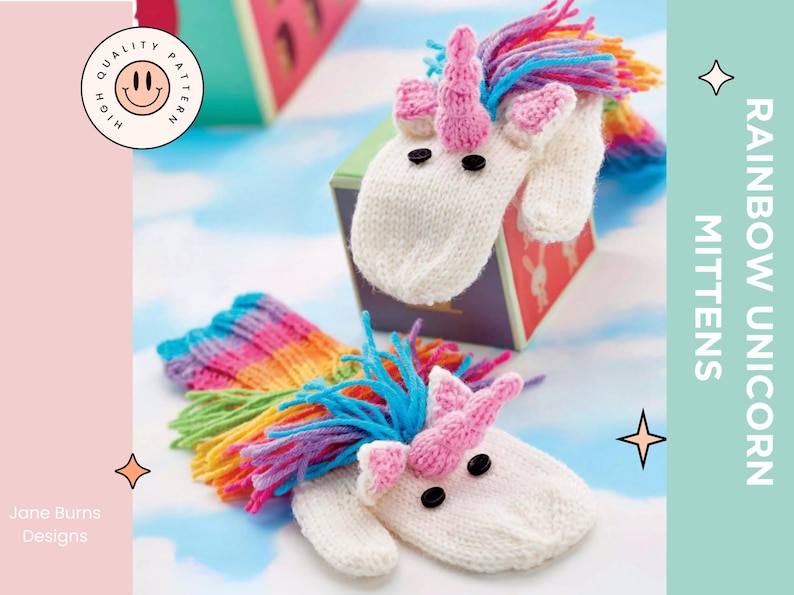 Knitted Rainbow Unicorn Mittens Pattern, Children's Mittens (digital ...