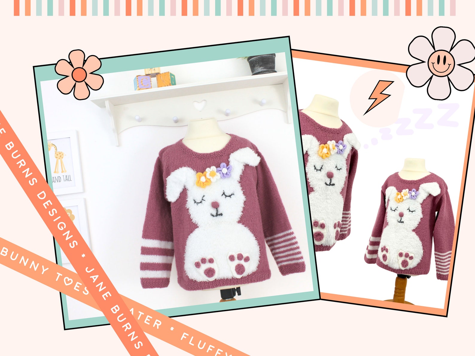 Kids Bunny Toes Sweater Knitting Pattern, Childs Easter Jumper Knitting ...