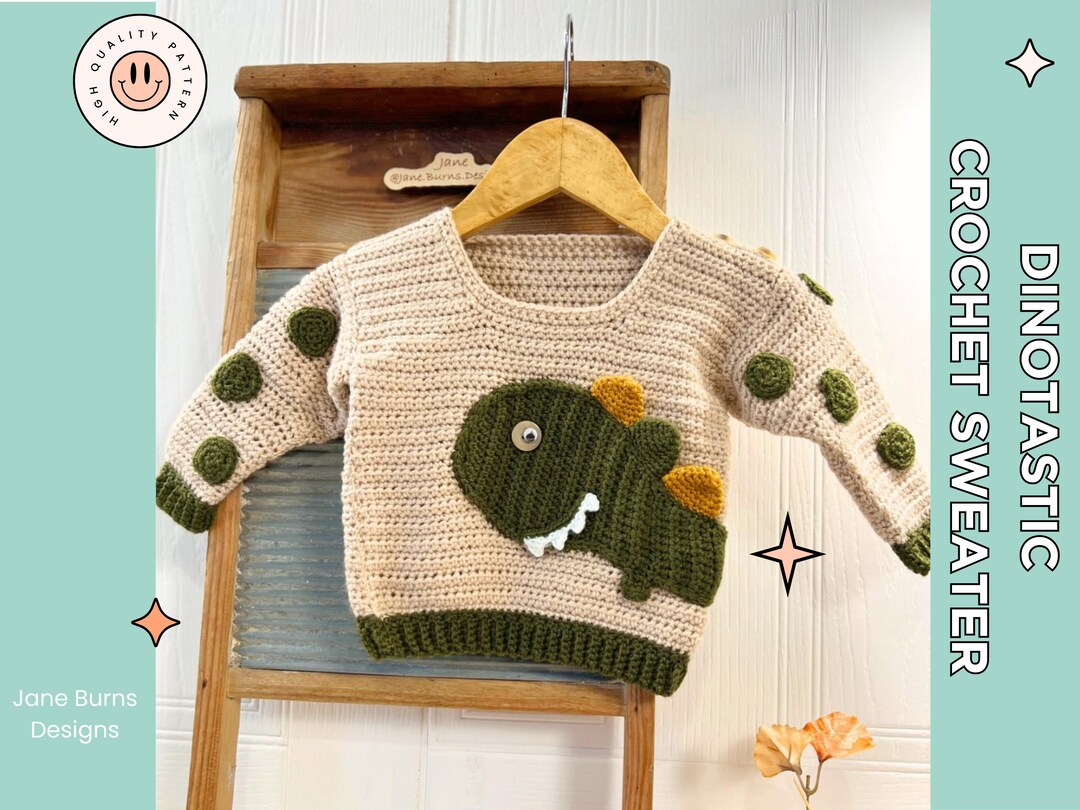 Crochet Dino Jumper Pattern - Adorable Spotty Dinosaur Sweater for Baby ...