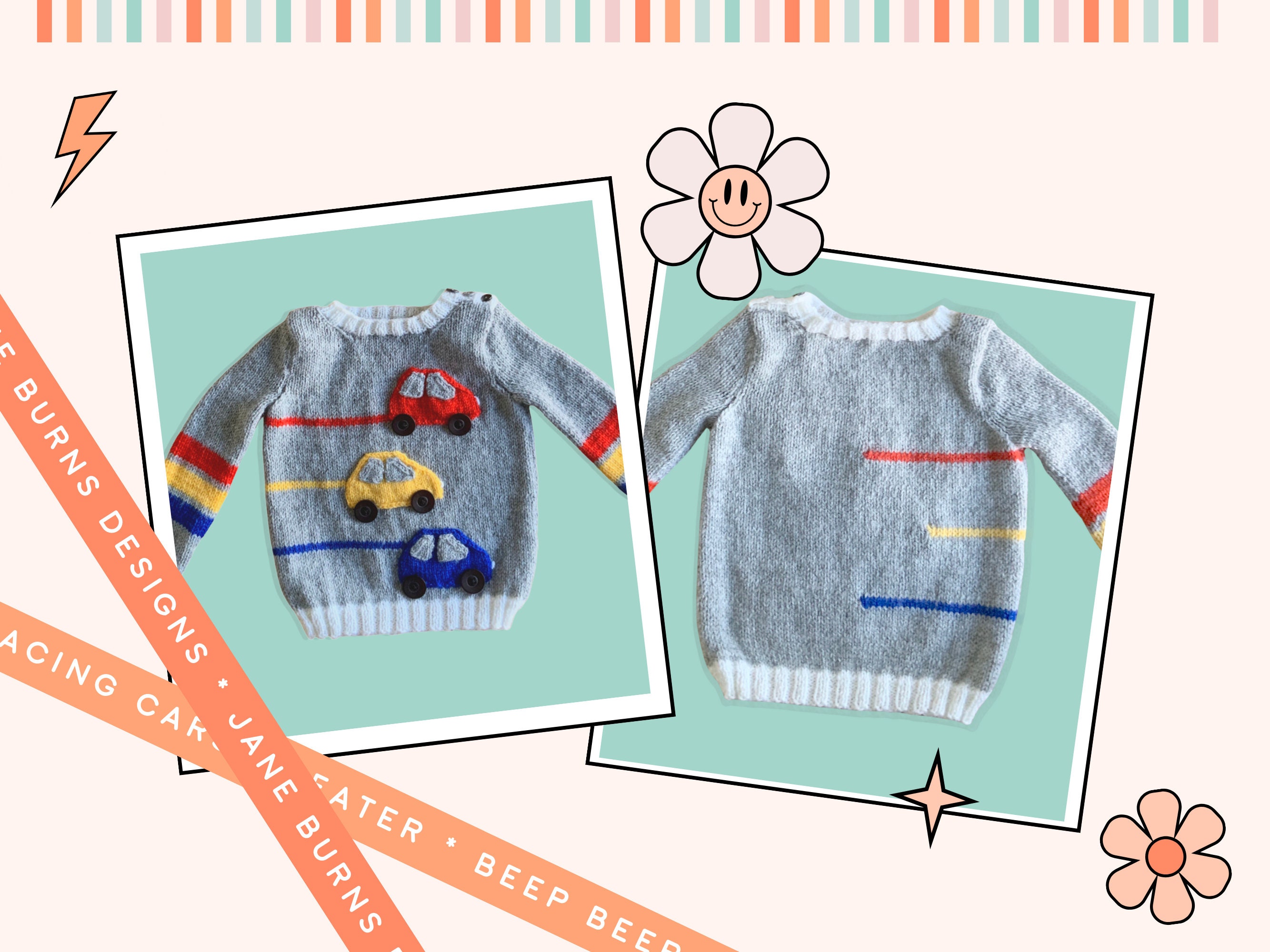 Kids Racing Car Jumper, Racing Stripes Sweater Knitting Pattern (PDF ...