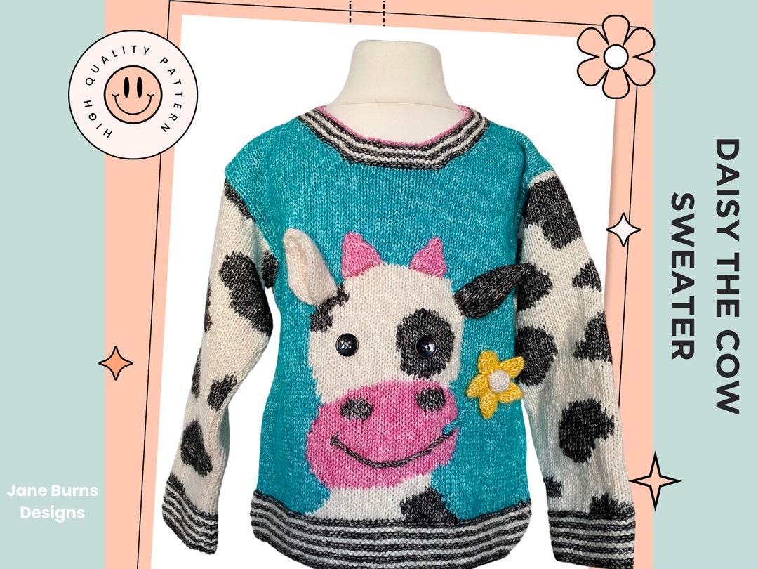 Kids Daisy the Cow Jumper, Girls and Boys Sweater Knitting Pattern ...
