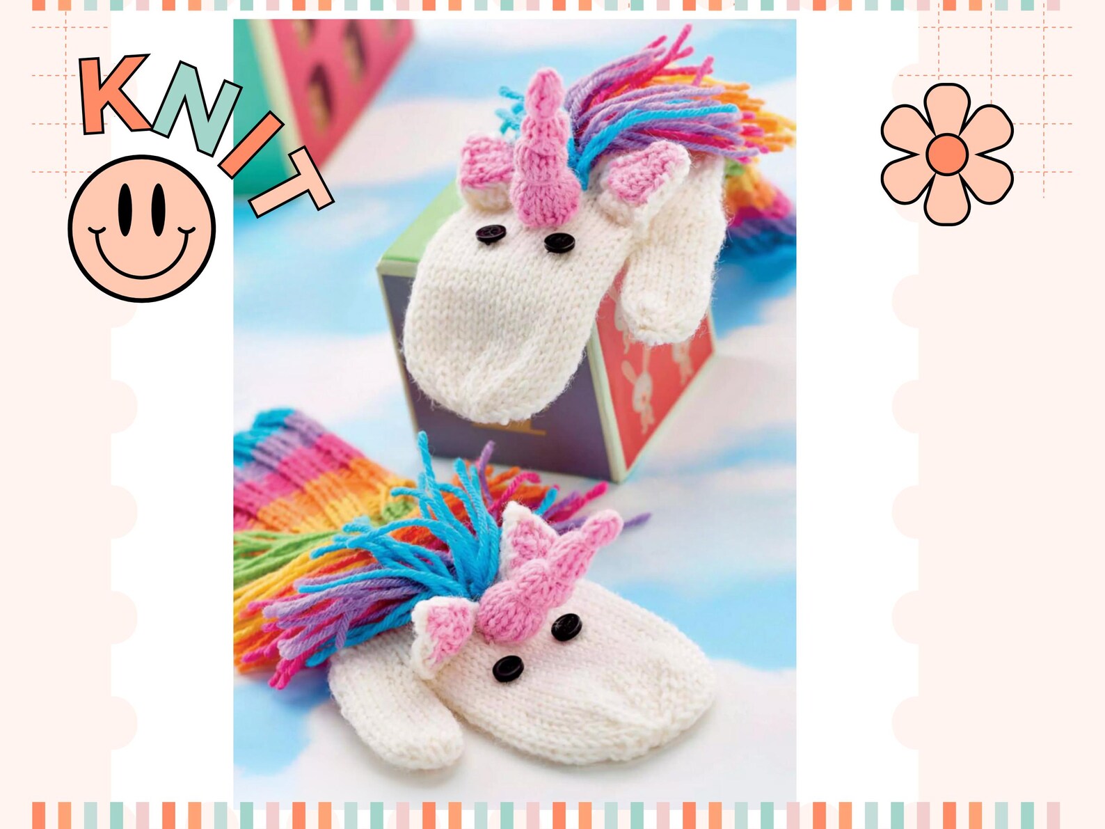 Knitted Rainbow Unicorn Mittens Pattern, Children's Mittens (digital ...