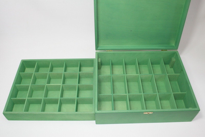 Large Wooden Storage Box / Green Collection Box With Removable ...