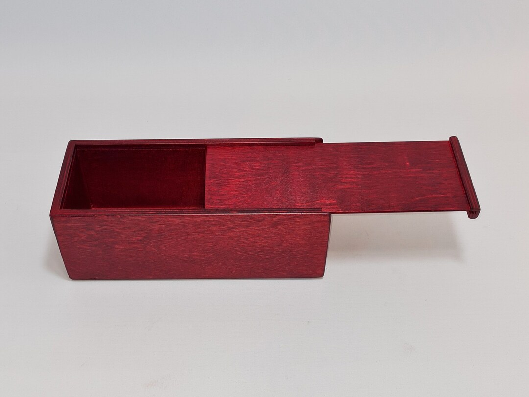 Red Stained Wooden Box With Slide Lid: Keepsake Storage - Etsy
