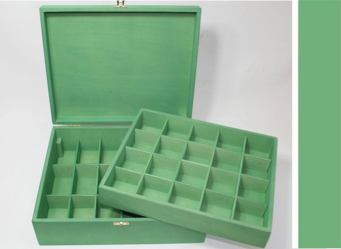 Large Wooden Storage Box / Green Collection Box With Removable - Etsy