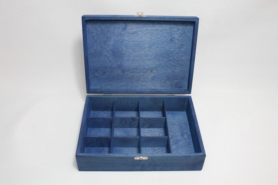 10 Compartments Blue Wooden Tea Box / Blue Storage Box / Wooden ...