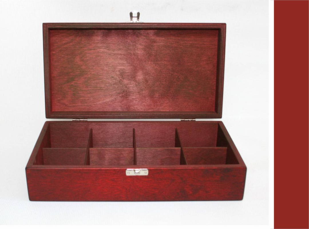 Keepsake Box / 8 Compartments Wooden Box / Red Wooden Box / Storage Box ...