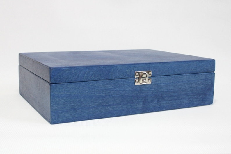 10 Compartments Blue Wooden Tea Box / Blue Storage Box / | Etsy
