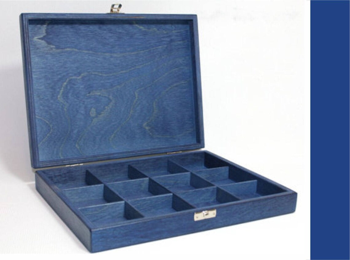 Blue Collection Box / 12 Compartments Box / Keepsake Box / | Etsy
