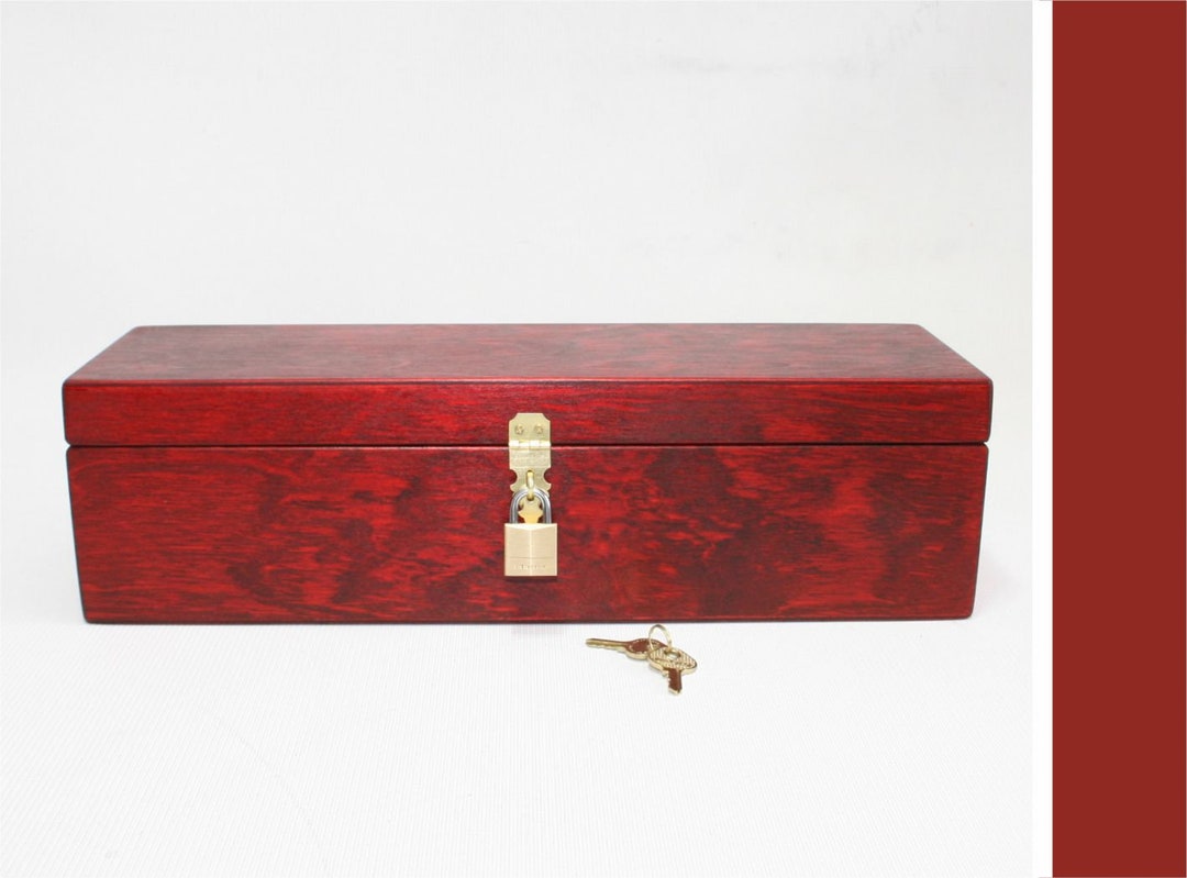 Red Wooden Box / Wine Bottle Box / Red Keepsake Box With Padlock 13.78 ...