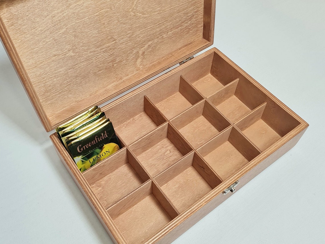 Wooden Tea Box / 12 Compartments Box / Light Brown Box / - Etsy