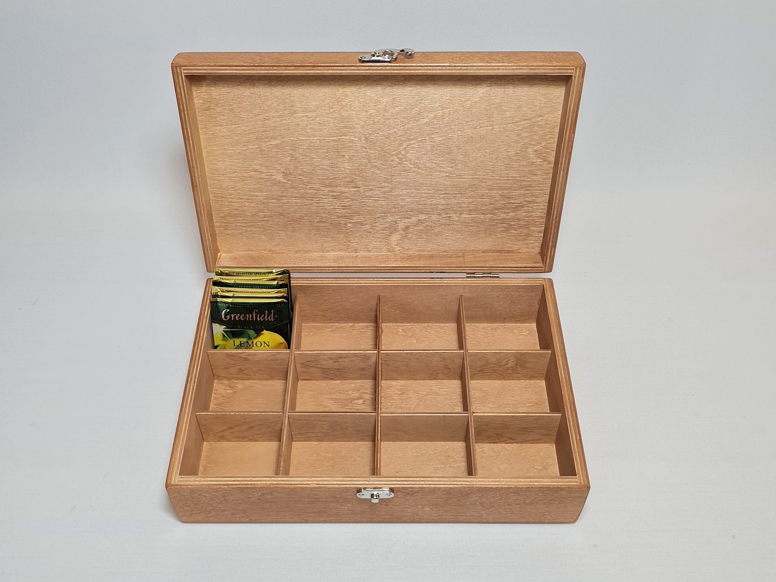 Wooden Tea Box / 12 Compartments Box / Light Brown Box / - Etsy