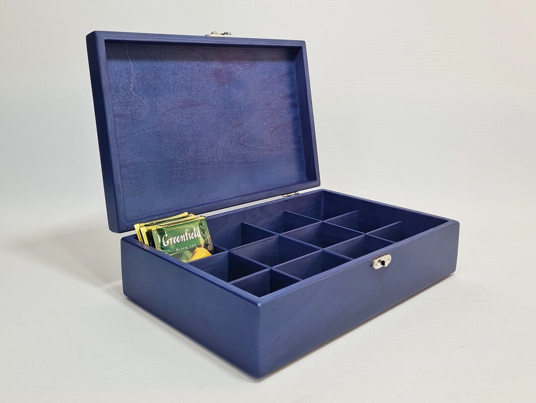 Dark Blue 12 Compartments Wooden Tea Box / Jewelry Box / Collection Box ...