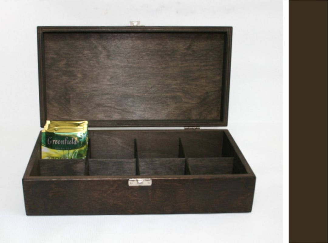 Dark Brown Wooden Tea Box: 8 Compartment Keepsake Box - Etsy