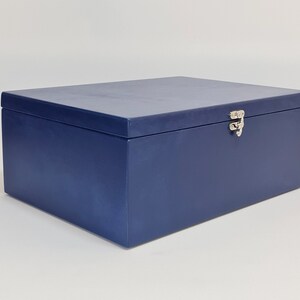 Dark Blue Stained Wooden Box: Large Storage, Varnished Finish - Etsy