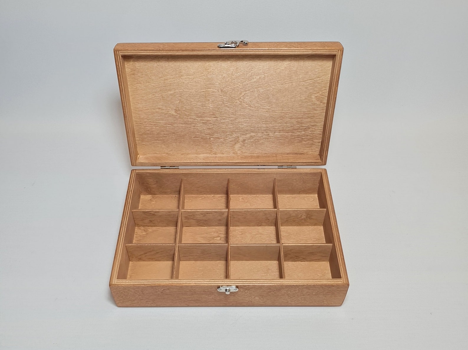 Wooden Tea Box / 12 Compartments Box / Light Brown Box / - Etsy