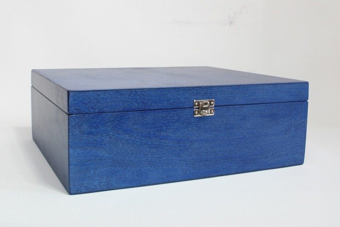 Blue Wooden Box / Large Gift Box / Big Storage Box / Blue - Etsy