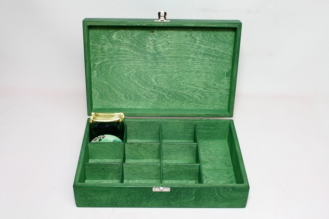 10 Compartments Tea Box / Dark Green Box / Wooden Keepsake Box ...