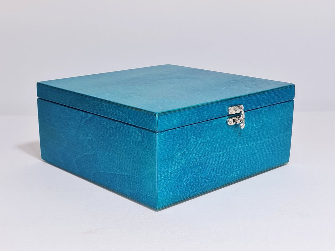 Turquoise Stained Plywood Box: Personalized Storage Box (10x10x5 Inches ...