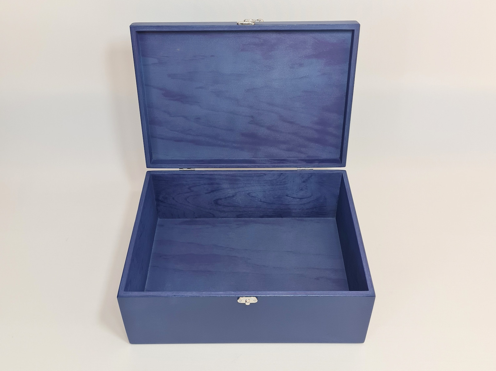 Dark Blue Stained Wooden Box: Large Storage, Varnished Finish - Etsy
