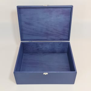 Dark Blue Stained Wooden Box: Large Storage, Varnished Finish - Etsy