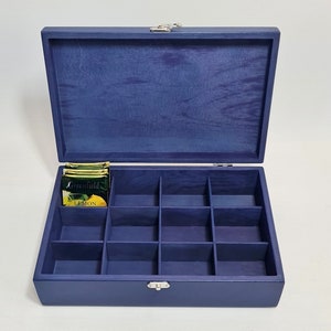 Dark Blue 12 Compartments Wooden Tea Box / Jewelry Box / Collection Box ...