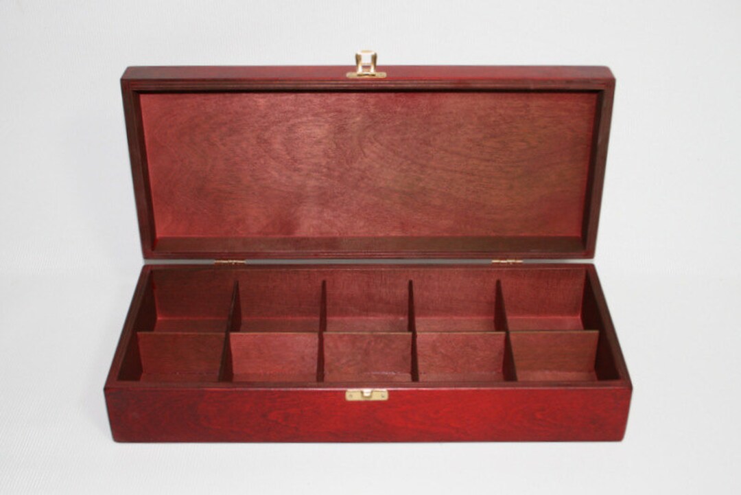 10 Compartments Wooden Tea Box / Red Jewelry Box / Plywood Box / Wooden ...