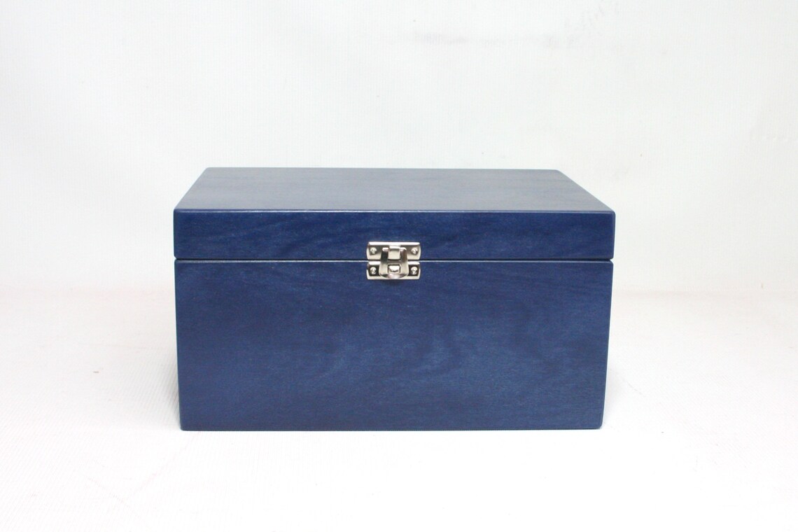 Dark Blue Wooden Box / Gift Box / Keepsake Box / Storage Box | Etsy