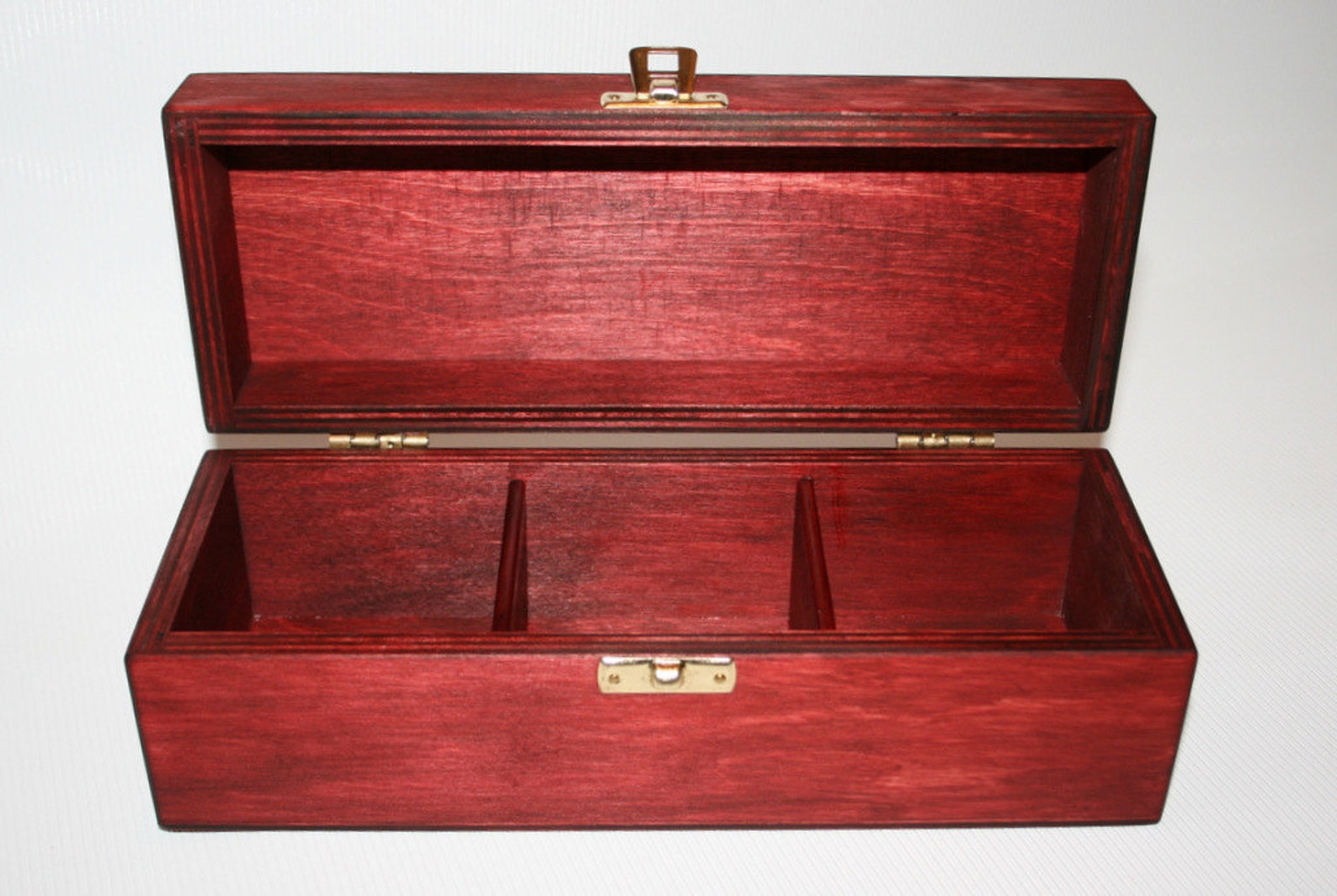 Red Storage Box / 3 Compartments Wooden Box / Wooden Keepsake | Etsy