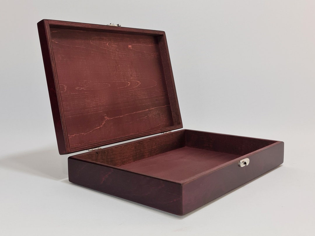 Wooden Keepsake Box / Wooden Gift Box / Dark Red Box / Plywood Box 12.4 ...