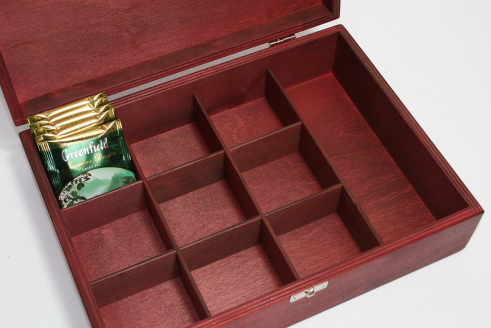 10 Compartments Wooden Tea Box / Red Box / Wooden Keepsake Box - Etsy