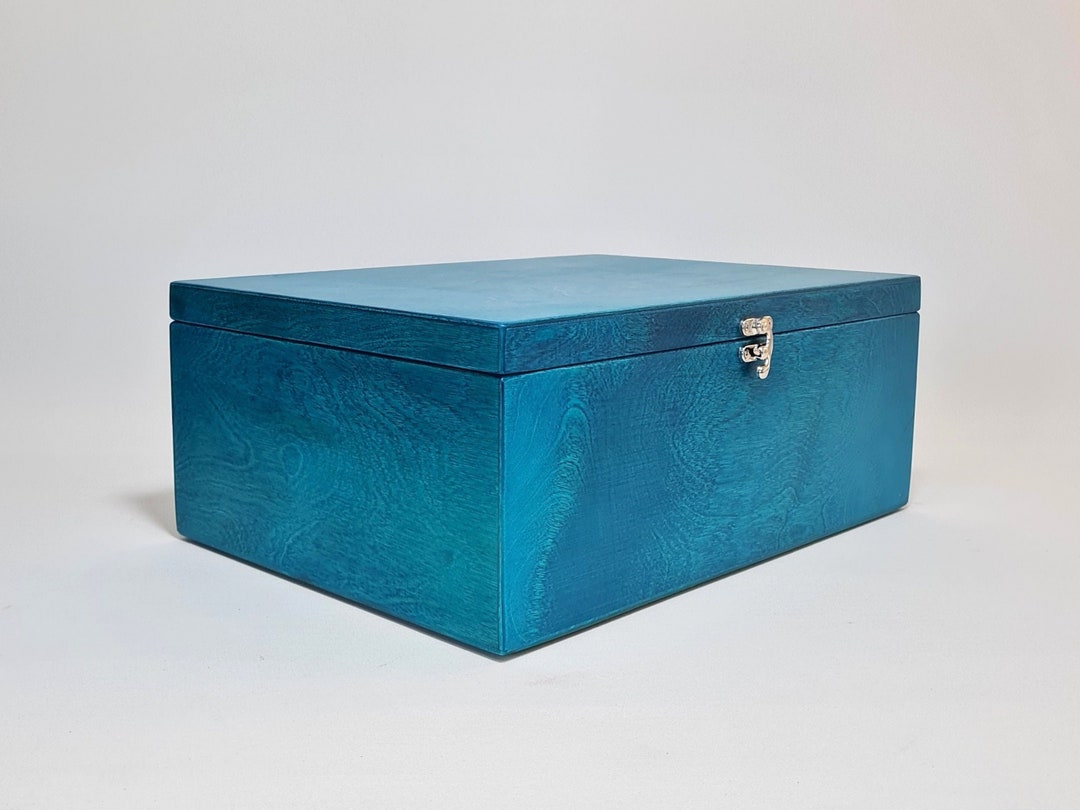 Turquoise Wooden Box / Large Gift Box / Big Storage Box / 13.77 X 9.84 ...