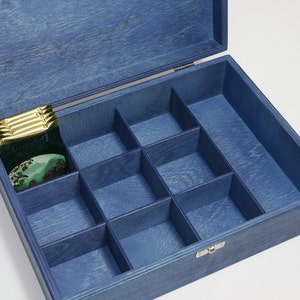 10 Compartments Blue Wooden Tea Box / Blue Storage Box / Wooden ...