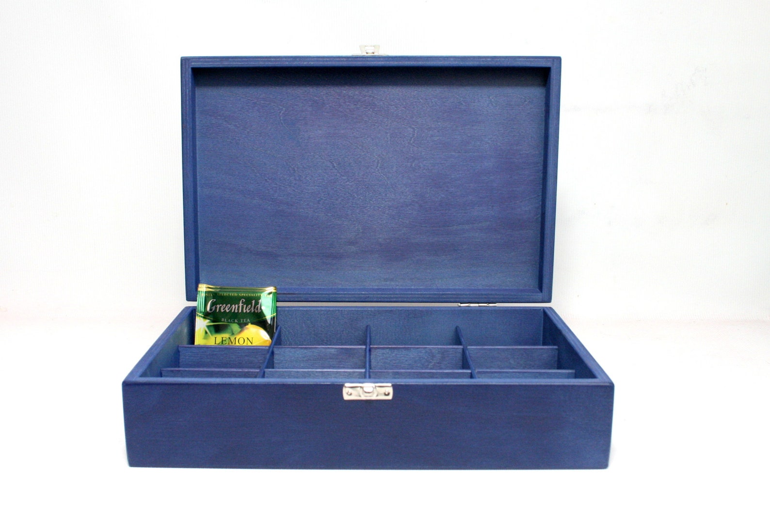 Dark Blue 12 Compartments Wooden Tea Box / Jewelry Box / - Etsy
