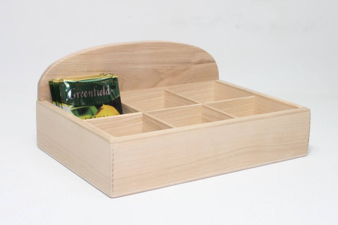 Wooden Tea Box / 6 Open Compartments Box / Ash Wood Box / | Etsy