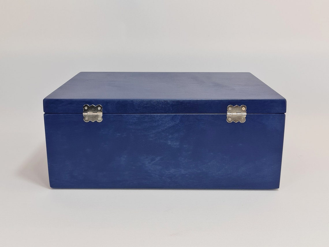 Dark Blue Stained Wooden Box: Large Storage, Varnished Finish - Etsy