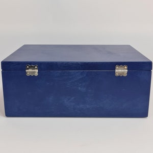 Dark Blue Stained Wooden Box: Large Storage, Varnished Finish - Etsy