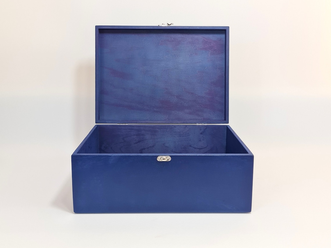 Dark Blue Stained Wooden Box: Large Storage, Varnished Finish - Etsy