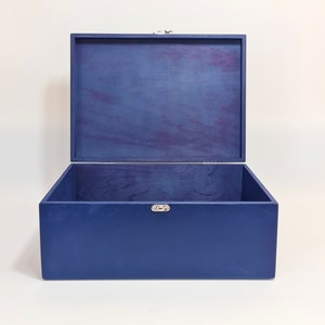 Dark Blue Stained Wooden Box: Large Storage, Varnished Finish - Etsy
